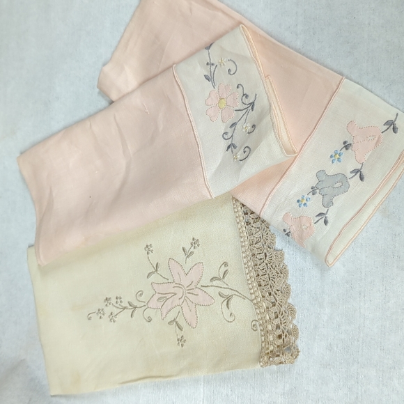 Kitchen | Vintage French Embroidered White And Pink Linens | Poshmark